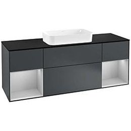 Villeroy & Boch Villeroy und Boch Finion Waschtischunterschrank G332GJHG 160cm, Abdeckplatte black matt, Emotion, Regale Light grey matt lacquer, Midnight Blue Matt Lacquer