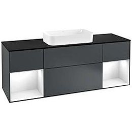 Villeroy & Boch Villeroy und Boch Finion Waschtischunterschrank G332GFHG 160cm, Abdeckplatte black matt, Emotion, Regale Glossy white lacquer, Midnight Blue Matt Lacquer