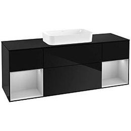 Villeroy & Boch Villeroy und Boch Finion Waschtischunterschrank G332GJPH 160cm, Abdeckplatte black matt, Emotion, Regale Light grey matt lacquer, Glossy Black Lacquer