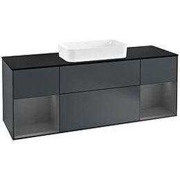 Villeroy & Boch Villeroy und Boch Finion Waschtischunterschrank G332GKHG 160cm, Abdeckplatte black matt, Emotion, Regale Anthracite matt lacquer, Midnight Blue Matt Lacquer