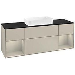 Villeroy & Boch Villeroy und Boch Finion Waschtischunterschrank G332HHHH 160cm, Abdeckplatte black matt, Emotion, Regale sand matt lacquer, Sand Matt Lacquer