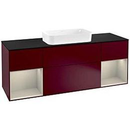 Villeroy & Boch Villeroy und Boch Finion Waschtischunterschrank G332HHHB 160cm, Abdeckplatte black matt, Emotion, Regale sand matt lacquer, Peony Matt