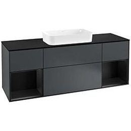 Villeroy & Boch Villeroy und Boch Finion Waschtischunterschrank G332PDHG 160cm, Abdeckplatte black matt, Emotion, Regale Black matt lacquer, Midnight Blue Matt Lacquer