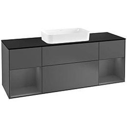 Villeroy & Boch Villeroy und Boch Finion Waschtischunterschrank F332GKGK 160x60,3cm, Abdeckplatte black matt, Regale Anthracite matt lacquer, Anthracite matt