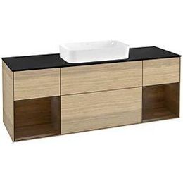 Villeroy & Boch Villeroy und Boch Finion Waschtischunterschrank F332GNPC 160x60,3cm, Abdeckplatte black matt, Regale Walnut veneer, Oak Veneer