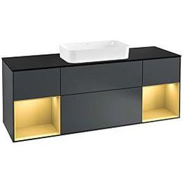 Villeroy & Boch Villeroy und Boch Finion Waschtischunterschrank F332HFHG 160x60,3cm, Abdeckplatte black matt, Regale Gold matt lacquer, Midnight Blue Matt Lacquer