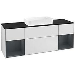 Villeroy & Boch Villeroy und Boch Finion Waschtischunterschrank F332HGMT 160x60,3cm, Abdeckplatte black matt, Regale Midnight matt lacquer, White matt lacquer