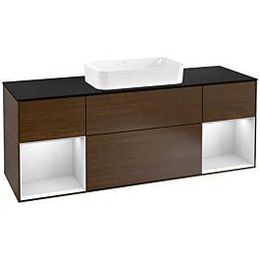 Villeroy & Boch Villeroy und Boch Finion Waschtischunterschrank F332MTGN 160x60,3cm, Abdeckplatte black matt, Regale White matt lacquer, Walnut veneer