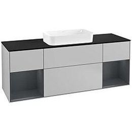 Villeroy & Boch Villeroy und Boch Finion Waschtischunterschrank F332HGGJ 160x60,3cm, Abdeckplatte black matt, Regale Midnight matt lacquer, Light grey matt