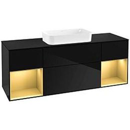 Villeroy & Boch Villeroy und Boch Finion Waschtischunterschrank F332HFPH 160x60,3cm, Abdeckplatte black matt, Regale Gold matt lacquer, Glossy Black Lacquer