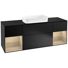 Villeroy & Boch Villeroy und Boch Finion Waschtischunterschrank F332PCPD 160x60,3cm, Abdeckplatte black matt, Regale Oak Veneer, Black matt lacquer