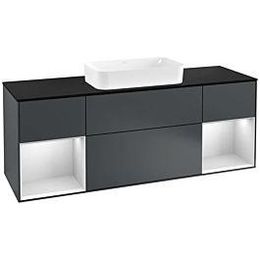 Villeroy & Boch Villeroy und Boch Finion Waschtischunterschrank F332MTHG 160x60,3cm, Abdeckplatte black matt, Regale White matt lacquer, Midnight Blue Matt Lacquer