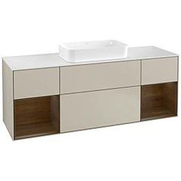 Villeroy & Boch Villeroy und Boch Finion Waschtischunterschrank G331GNHH 160cm, Abdeckplatte white matt, Emotion, Regale Walnut veneer, Sand Matt Lacquer