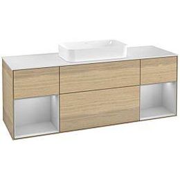 Villeroy & Boch Villeroy und Boch Finion Waschtischunterschrank G331GJPC 160cm, Abdeckplatte white matt, Emotion, Regale Light grey matt lacquer, Oak Veneer