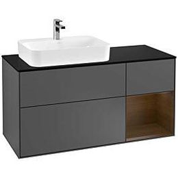 Villeroy & Boch Villeroy und Boch Finion Waschtischunterschrank G402GNGK 120cm, Abdeckplatte black matt, Emotion, Regal rechts Walnut veneer, Anthracite matt