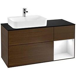 Villeroy & Boch Villeroy und Boch Finion Waschtischunterschrank G402GFGN 120cm, Abdeckplatte black matt, Emotion, Regal rechts Glossy white lacquer, Walnut veneer