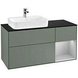 Villeroy & Boch Villeroy und Boch Finion Waschtischunterschrank G402GJGM 120cm, Abdeckplatte black matt, Emotion, Regal rechts Light grey matt, Olive Matt Lacquer