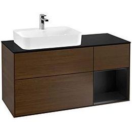 Villeroy & Boch Villeroy und Boch Finion Waschtischunterschrank G402PDGN 120cm, Abdeckplatte black matt, Emotion, Regal rechts Black matt lacquer, Walnut veneer