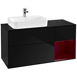 Villeroy & Boch Villeroy und Boch Finion Waschtischunterschrank G402HBPH 120cm, Abdeckplatte black matt, Emotion, Regal rechts Peony, Glossy Black Lacquer