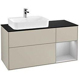 Villeroy & Boch Villeroy und Boch Finion Waschtischunterschrank F402GJHH 120cm, Abdeckplatte black matt, Regal rechts Light grey matt, Sand Matt Lacquer