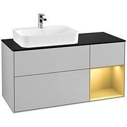 Villeroy & Boch Villeroy und Boch Finion Waschtischunterschrank F402HFGJ 120cm, Abdeckplatte black matt, Regal rechts Gold matt, Light grey matt