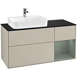 Villeroy & Boch Villeroy und Boch Finion Waschtischunterschrank F402GMHH 120cm, Abdeckplatte black matt, Regal rechts Olive Matt Lacquer, Sand Matt Lacquer