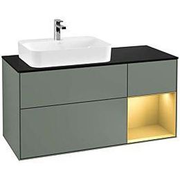 Villeroy & Boch Villeroy und Boch Finion Waschtischunterschrank F402HFGM 120cm, Abdeckplatte black matt, Regal rechts Gold matt, Olive Matt Lacquer