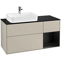 Villeroy & Boch Villeroy und Boch Finion Waschtischunterschrank F402PDHH 120cm, Abdeckplatte black matt, Regal rechts Black matt lacquer, Sand Matt Lacquer