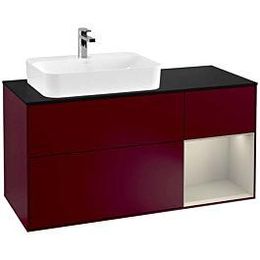 Villeroy & Boch Villeroy und Boch Finion Waschtischunterschrank F402HHHB 120cm, Abdeckplatte black matt, Regal rechts Sand Matt, Peony Matt