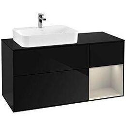 Villeroy & Boch Villeroy und Boch Finion Waschtischunterschrank F402HHPH 120cm, Abdeckplatte black matt, Regal rechts Sand Matt, Glossy Black Lacquer