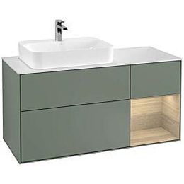 Villeroy & Boch Villeroy und Boch Finion Waschtischunterschrank G401PCGM 120cm, Abdeckplatte white matt, Emotion, Regal rechts Oak Veneer, Olive Matt Lacquer