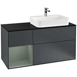 Villeroy & Boch Villeroy und Boch Finion Waschtischunterschrank G392GMHG 120cm, Abdeckplatte black matt, Emotion, Regal links Olive Matt Lacquer, Midnight Blue Matt Lacquer