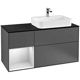 Villeroy & Boch Villeroy und Boch Finion Waschtischunterschrank G392MTGK 120cm, Abdeckplatte black matt, Emotion, Regal links White matt lacquer, Anthracite matt