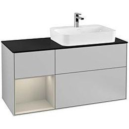 Villeroy & Boch Villeroy und Boch Finion Waschtischunterschrank G392HHGJ 120cm, Abdeckplatte black matt, Emotion, Regal links Sand Matt Lacquer, Light grey matt