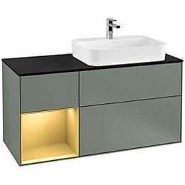 Villeroy & Boch Villeroy und Boch Finion Waschtischunterschrank G392HFGM 120cm, Abdeckplatte black matt, Emotion, Regal links Gold matt, Olive Matt Lacquer