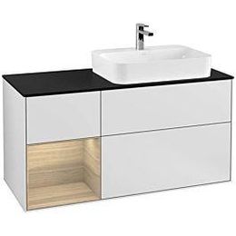 Villeroy & Boch Villeroy und Boch Finion Waschtischunterschrank G392PCMT 120cm, Abdeckplatte black matt, Emotion, Regal links Oak Veneer, White matt lacquer