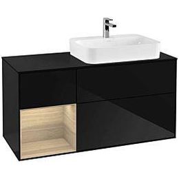 Villeroy & Boch Villeroy und Boch Finion Waschtischunterschrank G392PCPH 120cm, Abdeckplatte black matt, Emotion, Regal links Oak Veneer, Glossy Black Lacquer