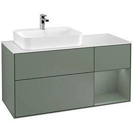 Villeroy & Boch Villeroy und Boch Finion Waschtischunterschrank F401GMGM 120cm, Abdeckplatte white matt, Regal rechts Olive Matt Lacquer, Olive Matt Lacquer