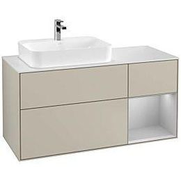 Villeroy & Boch Villeroy und Boch Finion Waschtischunterschrank F401GJHH 120cm, Abdeckplatte white matt, Regal rechts Light grey matt, Sand Matt Lacquer