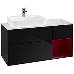 Villeroy & Boch Villeroy und Boch Finion Waschtischunterschrank F401HBPH 120cm, Abdeckplatte white matt, Regal rechts Peony, Glossy Black Lacquer