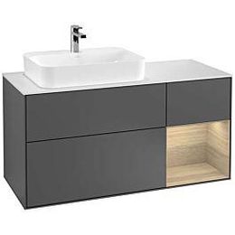 Villeroy & Boch Villeroy und Boch Finion Waschtischunterschrank F401PCGK 120cm, Abdeckplatte white matt, Regal rechts Oak Veneer, Anthracite matt