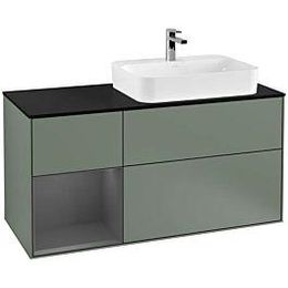 Villeroy & Boch Villeroy und Boch Finion Waschtischunterschrank F392GKGM 120cm, Abdeckplatte black matt, Regal links Anthracite matt, Olive Matt Lacquer