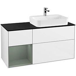 Villeroy & Boch Villeroy und Boch Finion Waschtischunterschrank F392GMGF 120cm, Abdeckplatte black matt, Regal links Olive Matt Lacquer, Glossy white lacquer