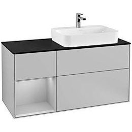 Villeroy & Boch Villeroy und Boch Finion Waschtischunterschrank F392GJGJ 120cm, Abdeckplatte black matt, Regal links Light grey matt, Light grey matt