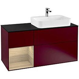 Villeroy & Boch Villeroy und Boch Finion Waschtischunterschrank F392PCHB 120cm, Abdeckplatte black matt, Regal links Oak Veneer, Peony Matt