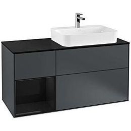 Villeroy & Boch Villeroy und Boch Finion Waschtischunterschrank F392PHHG 120cm, Abdeckplatte black matt, Regal links Glossy Black Lacquer, Midnight Blue Matt Lacquer