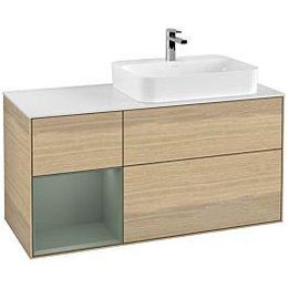 Villeroy & Boch Villeroy und Boch Finion Waschtischunterschrank G391GMPC 120cm, Abdeckplatte white matt, Emotion, Regal links Olive Matt Lacquer, Oak Veneer