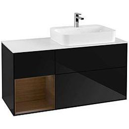 Villeroy & Boch Villeroy und Boch Finion Waschtischunterschrank G391GNPH 120cm, Abdeckplatte white matt, Emotion, Regal links Walnut veneer, Glossy Black Lacquer