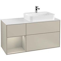 Villeroy & Boch Villeroy und Boch Finion Waschtischunterschrank G391HHHH 120cm, Abdeckplatte white matt, Emotion, Regal links Sand Matt Lacquer, Sand Matt Lacquer