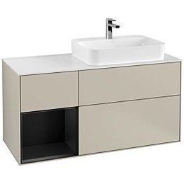 Villeroy & Boch Villeroy und Boch Finion Waschtischunterschrank G391PDHH 120cm, Abdeckplatte white matt, Emotion, Regal links Black matt lacquer, Sand Matt Lacquer